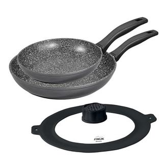 STONELINE Lot de Poêles Fonte dAluminium 3 Pièces 24/28 cm Poêle avec Couvercle Filtre Anti-Odeurs Hotte Aspirante plus Petite, Poêle Antiadhésive avec Vraies P