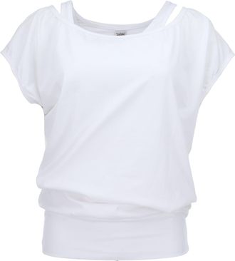 Guru Shop Lagentop, Bio Baumwolle Yogashirt mit Tribalprint, Basic Shirt mit Innentop - Weiß, Damen, Size:XL