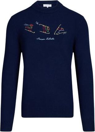 Maison Labiche Pull rond brod&eacute; &agrave; col rond en laine