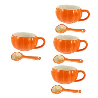 Cabilock 4 S&auml;tze K&uuml;rbisbecher aus Keramik kaffeetassen kaffeebecher to-go Zuckersch&uuml;ssel Becher in K&uuml;rbisform Pl&uuml;sch suppentassen suppensch&uuml;ssel Wasserkr&uuml;ge au