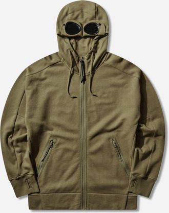 C.P. Company Men s Diagonal Raised Fleece Goggle Zipped Hoodie Dried Herb