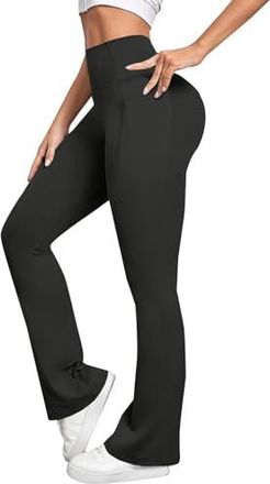 Generic Pantalon de yoga pour femme avec taille, jambe large, sans traces disgracieuses, jambes l&eacute;g&egrave;rement &eacute;vas&eacute;es et leggings pour femme taille longue, gris 
