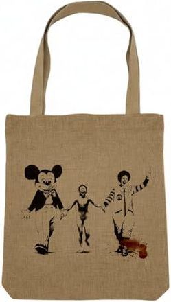 Fabulous Sac Shopping Tote Bag Aspect Lin - Banksy Napalm Mickey Ronald Guerre Vietnam - Sac de Courses Toile Epaisse 360g Beige Naturel Cabas Port&eacute; Epaule Sol