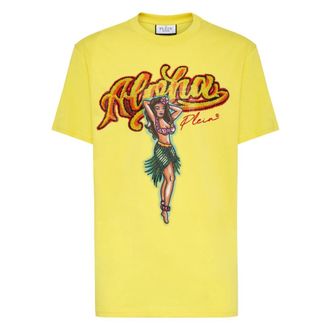 Philipp Plein Homme, Tops, Jaune, Taille: S T-Shirt Col Rond SS Hawaii