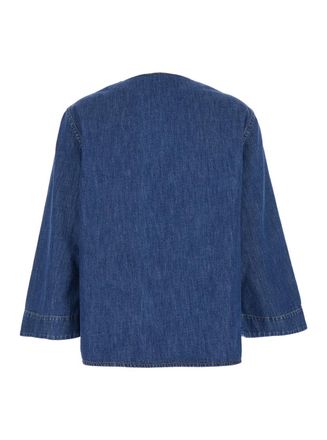 Valentino Womens Blouse V-Neck Blue Cotton Blouses Shirt