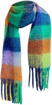 QUINTRA &Eacute;charpe tiss&eacute;e en tricot pour femme avec motif &agrave; carreaux color&eacute;s et longues franges &eacute;paisses, &eacute;charpe dhiver chaude pour l&eacute;t&eacute; pour femme, vert, taill