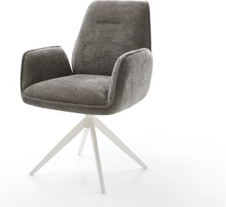 DELIFE Drehstuhl Zoa-Flex Boucl&eacute; Soft Schlamm Kreuzgestell breit Wei&szlig; 360&deg; drehbar Wippfunktion Taschenfederkern, Esszimmerst&uuml;hle