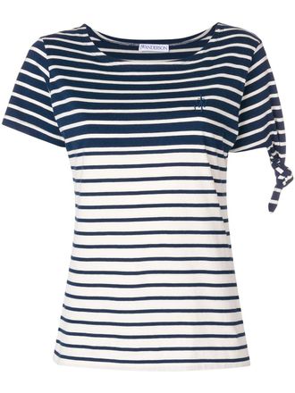 J.W.Anderson t-shirt ray&eacute; &agrave; d&eacute;tail nou&eacute; - Bleu