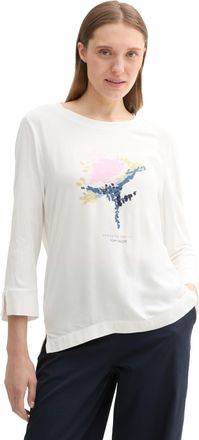 Tom Tailor Damen 1043110 T-Shirt mit 3/4 Arm und Print, 10315-Whisper White, 3XL
