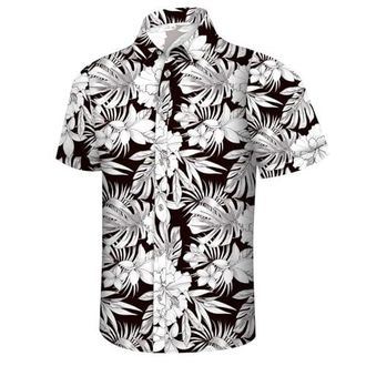 Generic Chemise hawa&iuml;enne &agrave; manches courtes pour homme - Sans plis - Boutonn&eacute;e - &Eacute;vacuation de lhumidit&eacute; - S&eacute;chage rapide - Imprim&eacute; d&eacute;contract&eacute; - Haut color&eacute; 