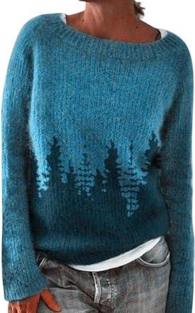 Generic Pull Norvégien Femme Grande Taille, Pull Femme Hiver Norvégien, Chaud Pullover Col Rond pour Femme Mohair, Pull Jacquard sans Capuche Femme, Sweater O