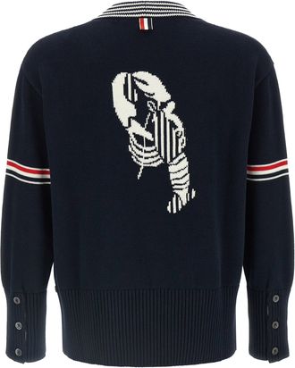 Thom Browne Striped Ribbed Cotton Cardigan - Navy