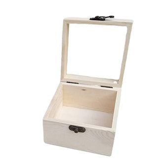 Bonarty Schatzk&auml;stchen Holzkiste Unbemalte Schmuckschatulle Holzschatulle mit Glasdeckel - 20x20x12cm