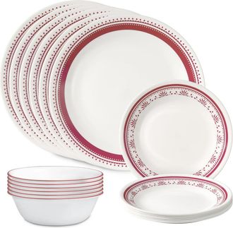 Corelle Corelle Everyday 18-teiliges Geschirr-Set, Service für 6 Personen, langlebig und umweltfreundlich, Glasplatte und Schüssel mit höherem Rand, mikrowell