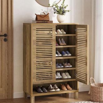 Tribesigns Tribesigns Schuhschrank mit 2 Shutter Türen, 73x35x109cm, 6 Tier Etagen mit verstellbaren Regalen,Schuhaufbewahrung aus Holz mit verstellbaren