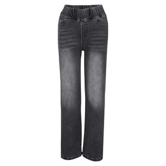 Generic Jean pour femme - Taille haute - Avec taille &eacute;lastique - Pantalon droit douillet - Coupe ample - Pantalon baggy - Jean confortable - Jambe droite - Pa