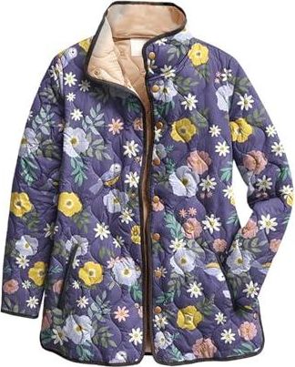 Generic Vestes dhiver pour femme, veste matelassée élégante, surdimensionnée, décontractée, boutonnée sur le devant, imprimé à motifs décontractés avec poches