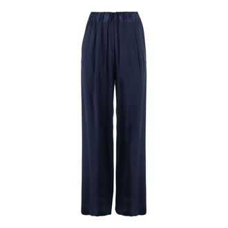 Semicouture Pantalon Bleu en M&eacute;lange de Soie avec Plis - Femme - Pantalons - Bleu - Taille: 38 FR