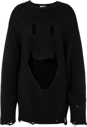 Moschino Oversized Pullover in Carved Wool - - Knitwear - Damen - Schwarzk - S