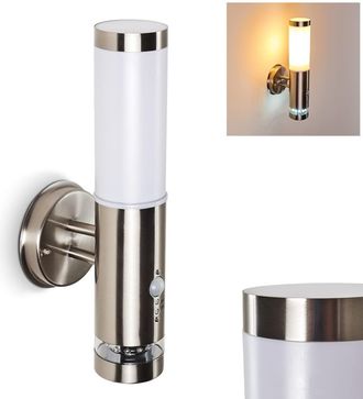 HOFSTEIN Au&szlig;enwandleuchte Walise, Au&szlig;enleuchte aus Metall/Kunststoff in Edelstahl/Wei&szlig;, Wandlampe m. Bewegungsmelder f&uuml;r Terrasse/Eingangsbereich, 1x E27, ohne