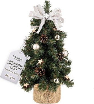 Creative Home Kleiner Weihnachtsbaum Champagner Geschmückt | Höhe 40 cm | Künstlicher Tannenbaum Mini | für Tisch Schreibtisch Büro | Innen & Außen | Weihnachtsdeko