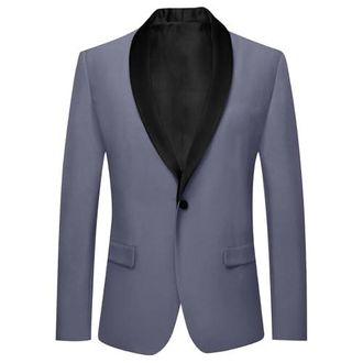 Generic Veste pour homme - Coupe ajust&eacute;e - Avec col ch&acirc;le - 1 bouton - &Eacute;l&eacute;gante couleur contrast&eacute;e - Blazer - Pour affaires, mariage, f&ecirc;te, 005-gris, XXL
