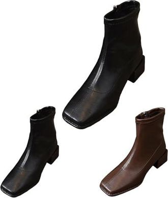 Generic Bottines dhiver à talons pour femme avec bout carré, gros talon bloc, fermeture éclair latérale, semelle en caoutchouc antidérapante, bottes de marche