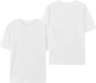Generico T-shirt dété uni pour femme avec col rond et manches courtes, en coton uni, coupe ample, grande taille, blanc, XXL