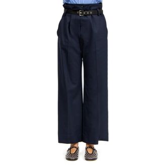 Tela Hochtaillierte Blaue Wollhose mit G&uuml;rtel - - Trousers - Damen - Blau - S
