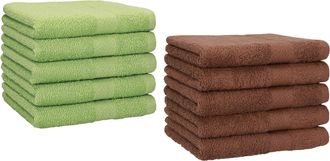 Betz 10 Stück Gästehandtücher Premium 100% Baumwolle Gästetuch-Set 30x50 cm Farbe apfelgrün und nussbraun