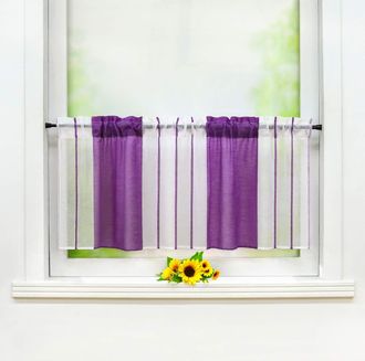 Joyswahl Scheibengardine mit modernem Streifen Design Bistrogardine mit Tunnelzug »Heiko« Transparente Gardine Stores BxH 90x60cm Violett 1er Pack