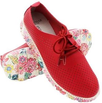Zerimar Mocassins en Cuir pour Femme à Semelle Fleurie - Ballerines dété élégantes et Confortables - Chaussures Femme élégantes et Confortables - Rouge, Point