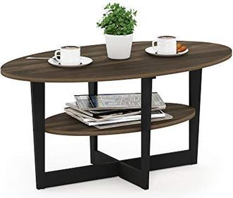 Furinno Jaya Oval Couchtisch, Holz, Columbia Walnuss/Schwarz, 1-Pack