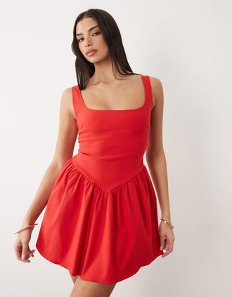 Vesper Robe patineuse courte en bengaline &agrave; encolure carr&eacute;e - Rouge