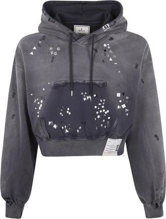 Miharayasuhiro Mihara Yasuhiro, Femme, Sweatshirts et sweats &agrave; capuche, Noir, Taille: 42 FR Sweat &agrave; Capuche Embelli D&eacute;color&eacute; au Soleil