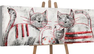 Yohji Yamamoto Art XXL Abstrakt Acryl Gemälde auf Leinwand lustige Katzen handgemalt Wandbilder Wohnzimmer Kinderzimmer Büro moderne Design Bilder echte Kunst 120x40