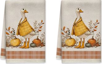 Generic Duck Illustration Küchentücher, Fantasievolles Land, Herbstblätter, Kürbisse, gelb, saugfähig, Geschirrtücher, Kabine, Küchendekoration, 40,6 x 61 cm,