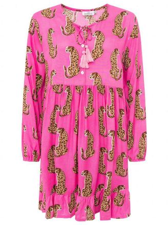 Zwillingsherz Sommerkleid Loevely Leopard Leopardenmotiv, mit Tassel, lange &Auml;rmel, figurumspielend