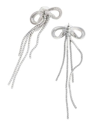 Self Portrait Womens Drop Earrings With Bow And Crystal Detail, Metallic Metal