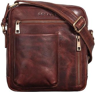Royalz Antonio Sac pour Hommes Cuir Petit Look Vintage Compacte Sac à Bandoulière Homme Fait en Cuir Véritable avec Zip, Couleur:Marron Cognac Roma