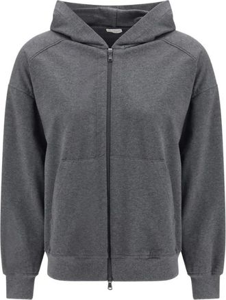 Brunello Cucinelli Femme, Sweatshirts et sweats &agrave; capuche, Gris, Taille: 44 FR SweaT-shirt en coton avec poignets et ourlet c&ocirc;tel&eacute;s