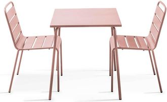 Oviala Ensemble table de jardin carr&eacute;e et 2 chaises rose poudr&eacute; - Palavas