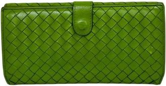 Bottega Veneta unisex, Pre-owned, Vert, Taille: ONE Size Pre-owned Portefeuille Long Intrecciato en Cuir