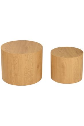 CARRYHOME Beistelltischset, Eiche, Holzwerkstoff, 2-teilig, rund, Sockel, 38-48x32-38x38-48 cm, Wohnzimmer, Wohnzimmertische, Satztische