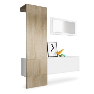 Vladon Garderobe Carlton Set 4, Made in Germany, Garderobenset bestehend aus 1 Garderobenpaneel, 1 Schrankmodul und 1 Wandspiegel, Wei&szlig; matt/Eiche s&auml;gerau (1