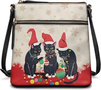 Coloranimal Sac &agrave; bandouli&egrave;re imperm&eacute;able en cuir synth&eacute;tique pour femme avec plusieurs poches, Chat noir de No&euml;l