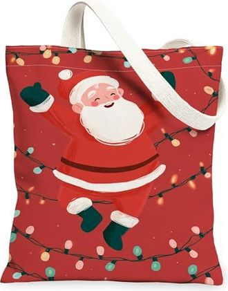 Generic Sacs fourre-tout festifs en toile, motif P&egrave;re No&euml;l, sacs de courses r&eacute;utilisables, sacs de courses amusants, l&eacute;gers et lavables en toile pour les cour