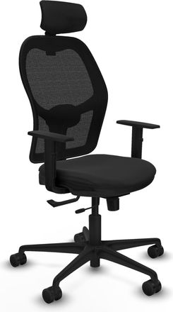 Piqueras y Crespo Jorquera Schreibtischstuhl mit 1D-Armen, h&ouml;henverstellbare Lendenwirbelst&uuml;tze und h&ouml;henverstellbares Kopfteil, Schwarz / Schwarz