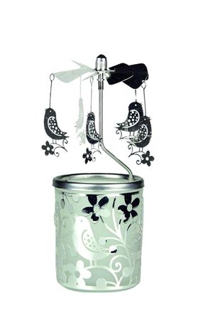 Kerzenfarm Hahn Drehkarussell Vogel f&uuml;r Teelichter, Metall und Glas, 16,5 cm hoch, Silber, 6x6x16.5 cm