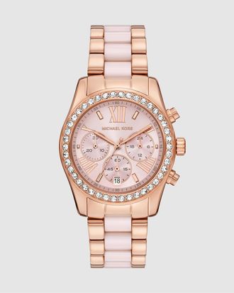 Michael Kors Lexington Chronograph-Uhr aus rosa Keramik und ros&eacute;goldfarbenem Edelstahl in Mehrfarbig-Multi